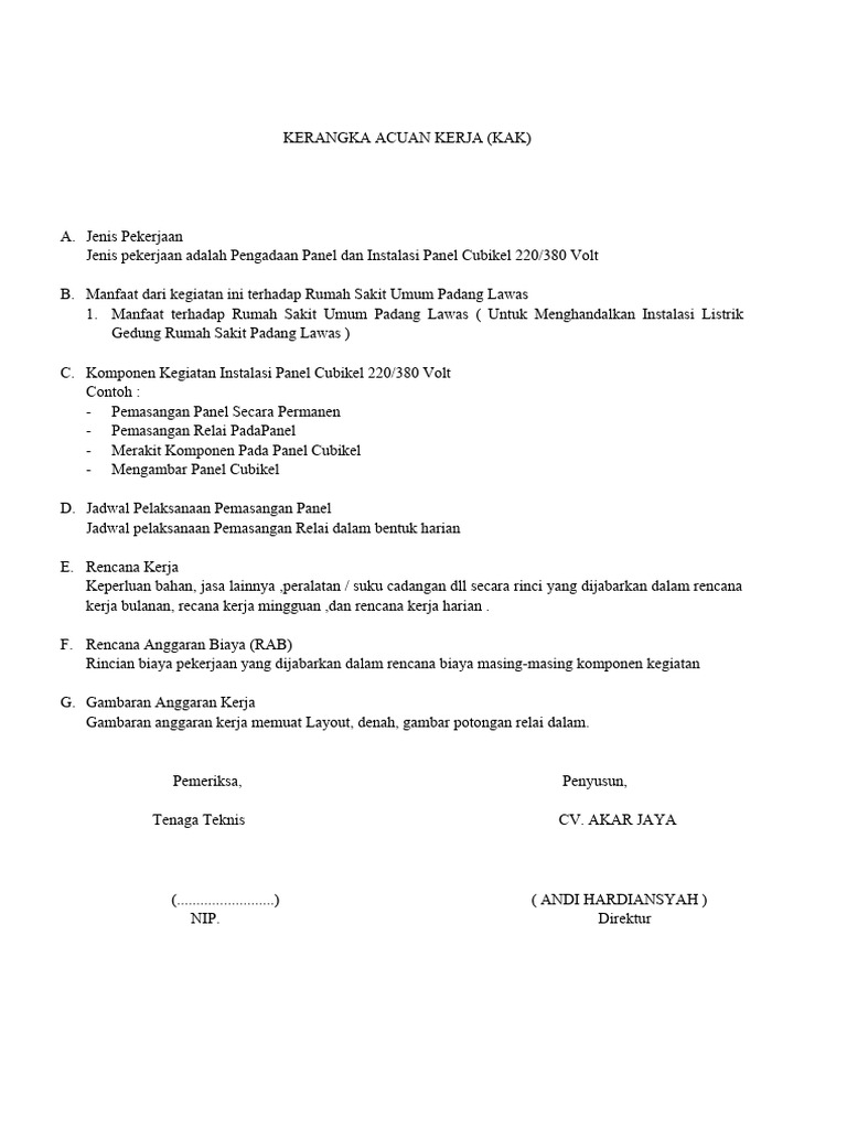Formulir 11 KERANGKA ACUAN KERJA (KAK) | PDF