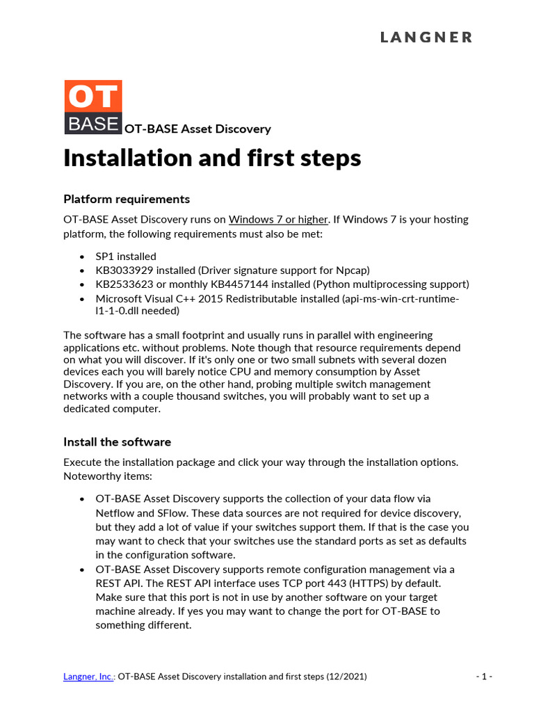 OT BASE Asset Discovery Installation and First Steps | PDF | Computer Network | Software
