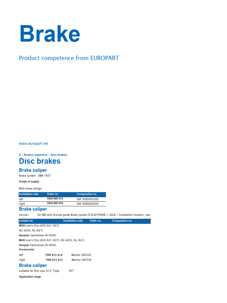 EUROPART Inter Catalog Brake 2015 | PDF | Brake | Axle