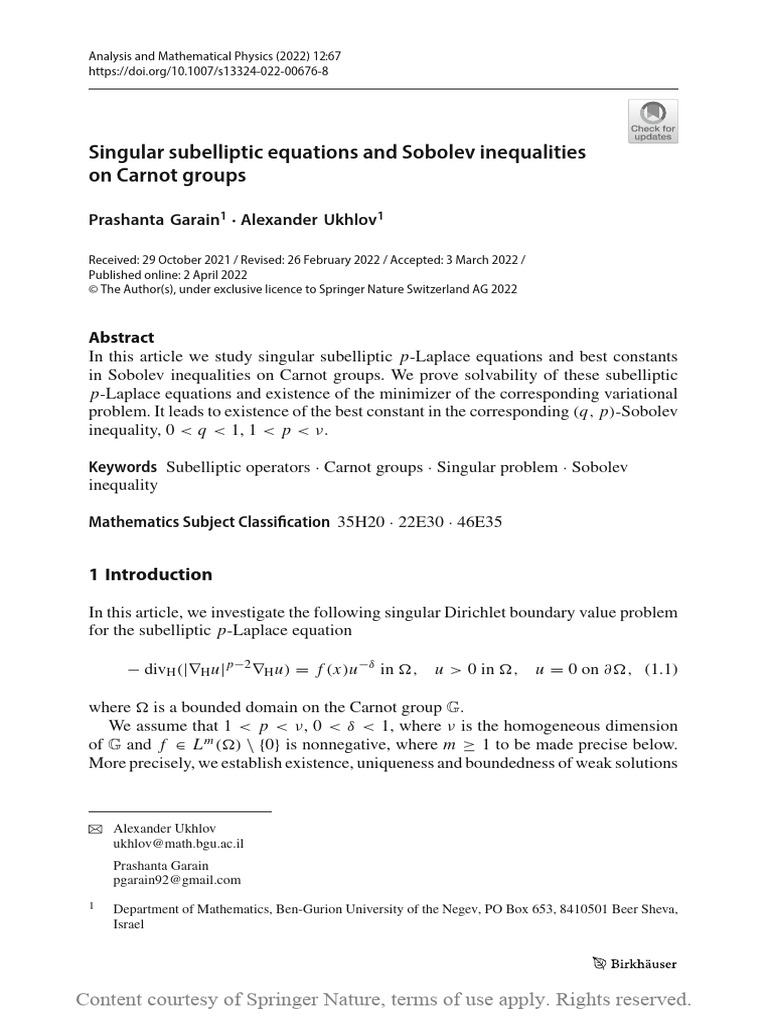 Singular Subelliptic Equations and Sobolev Inequal | PDF | Lebesgue Integration | Vector Space