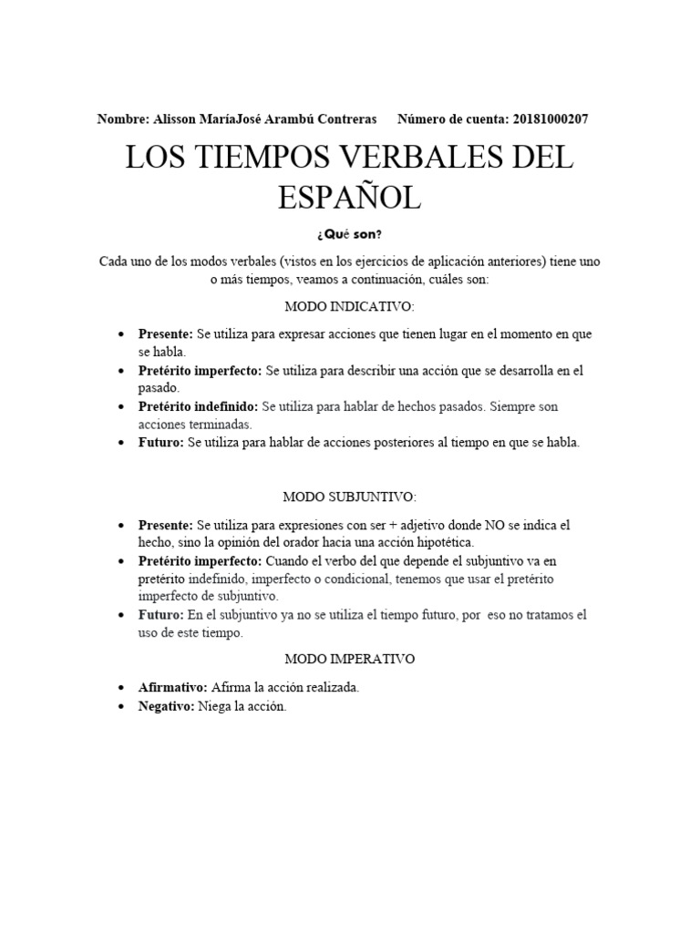 Los Tiempos Verbales Del Español | PDF | Gramática | Relaciones sintácticas