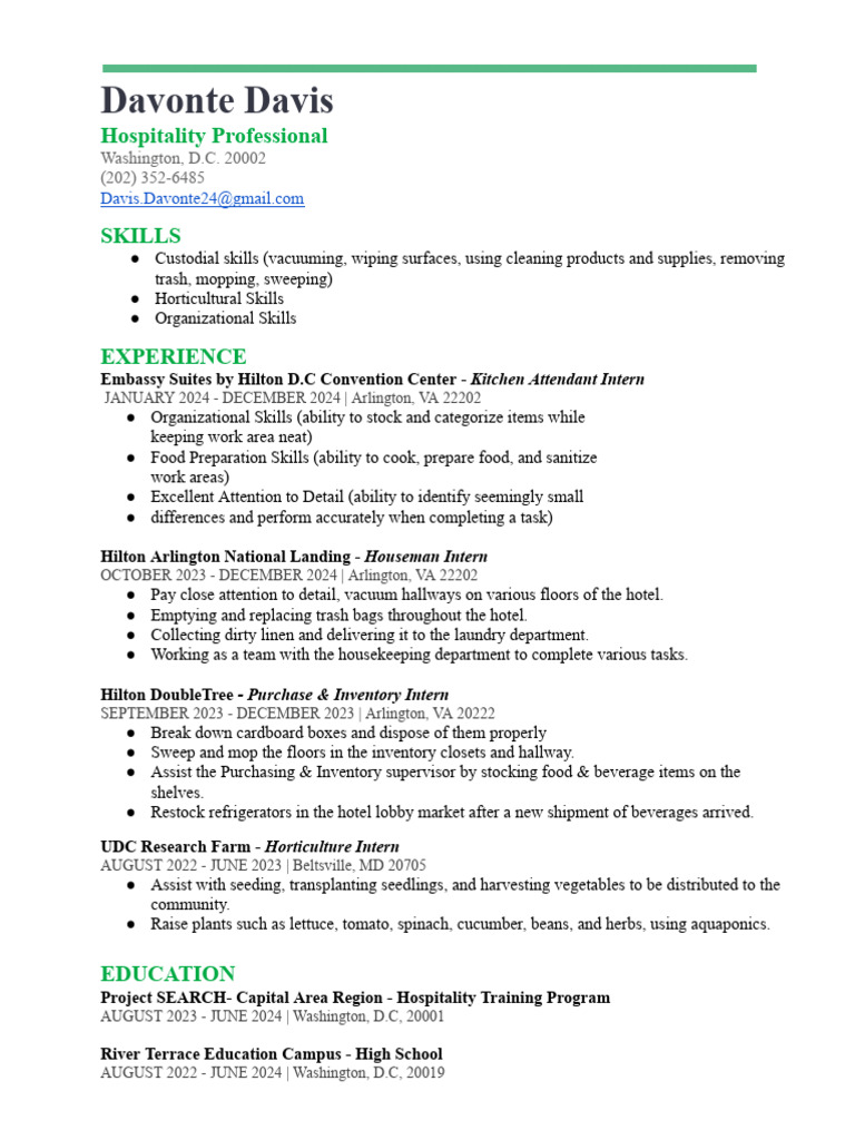 Davonte Davis Resume 23-24 | PDF | Housekeeping | Agriculture
