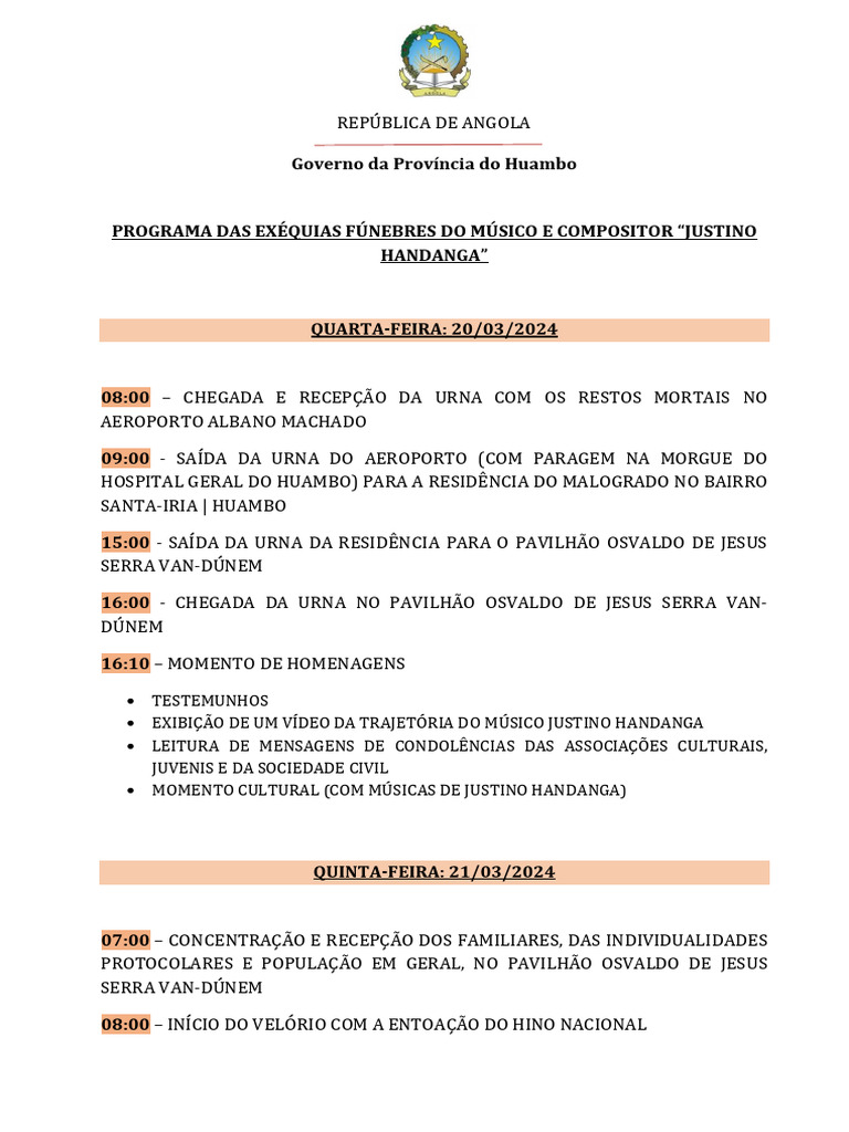 PROGRAMA DAS EXÉQUIAS FÚNEBRES DE J.HANDANGA | PDF