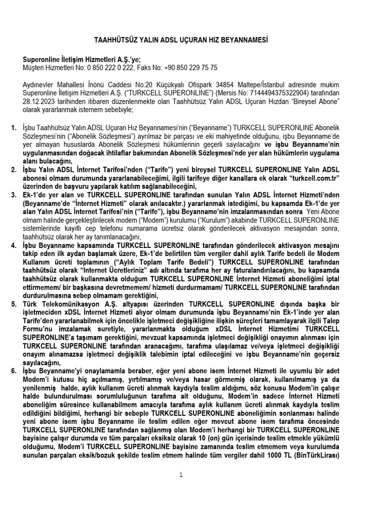 20231226153551taahhutsuz Yalin Adsl Ucuran Hizp1 | PDF