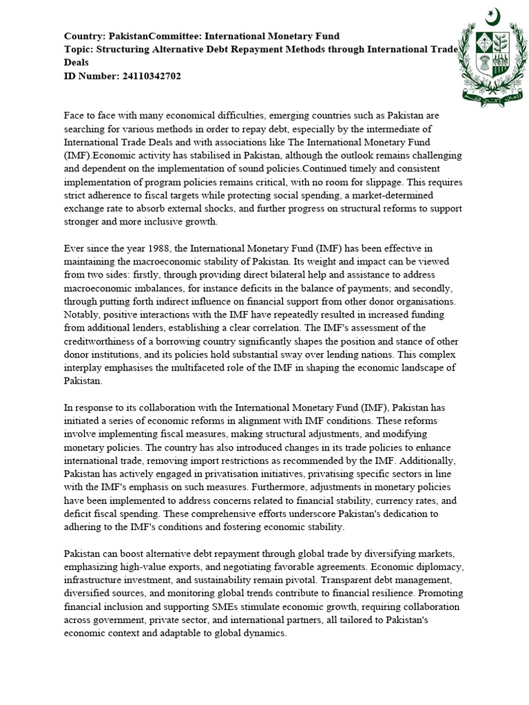 MUN Position Paper | PDF | International Monetary Fund | Monetary Policy MUN Position Paper | PDF | International Monetary Fund | Monetary Policy