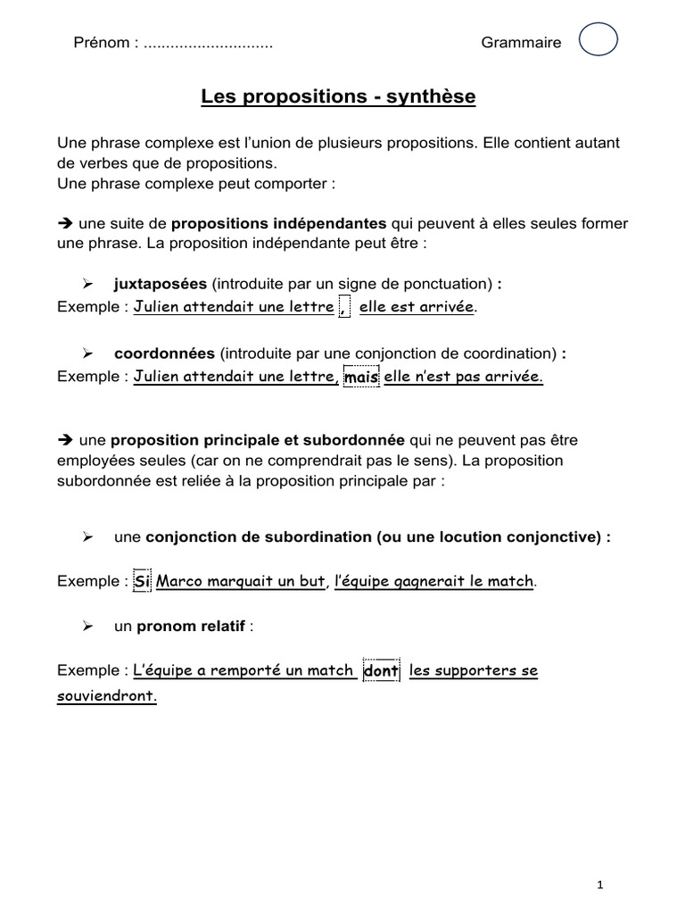 Les propositions en grammaire française | PDF | Clause | Sujet (Grammaire)