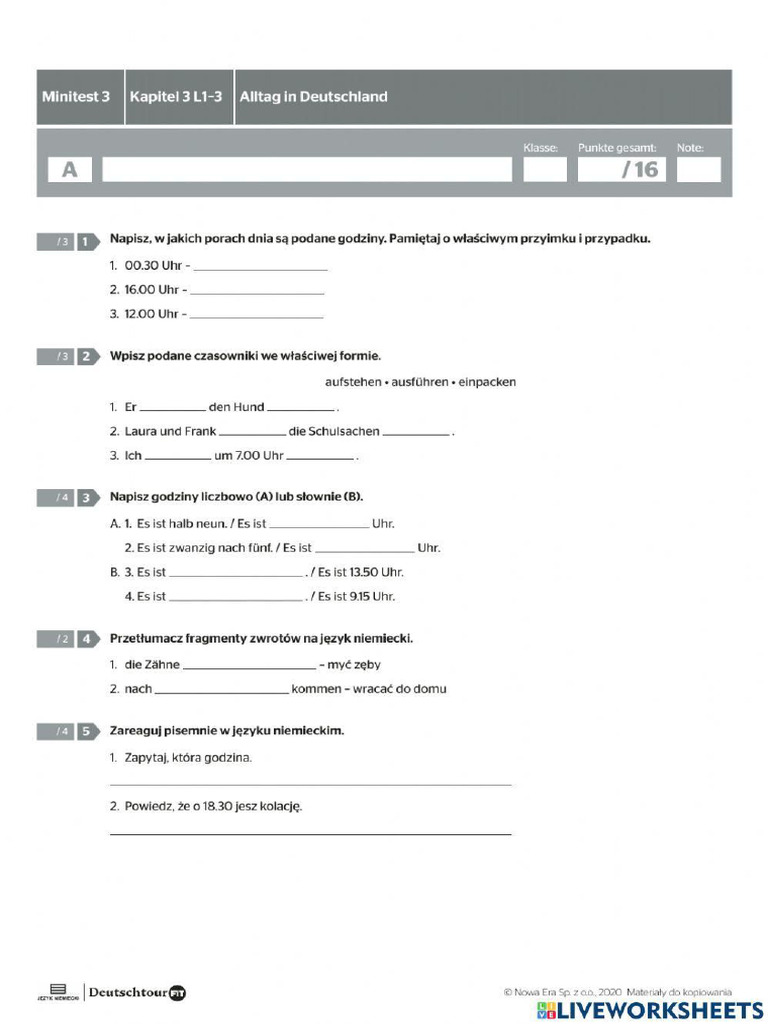 Sprawdzian Niemiecki 7 Klasa | PDF