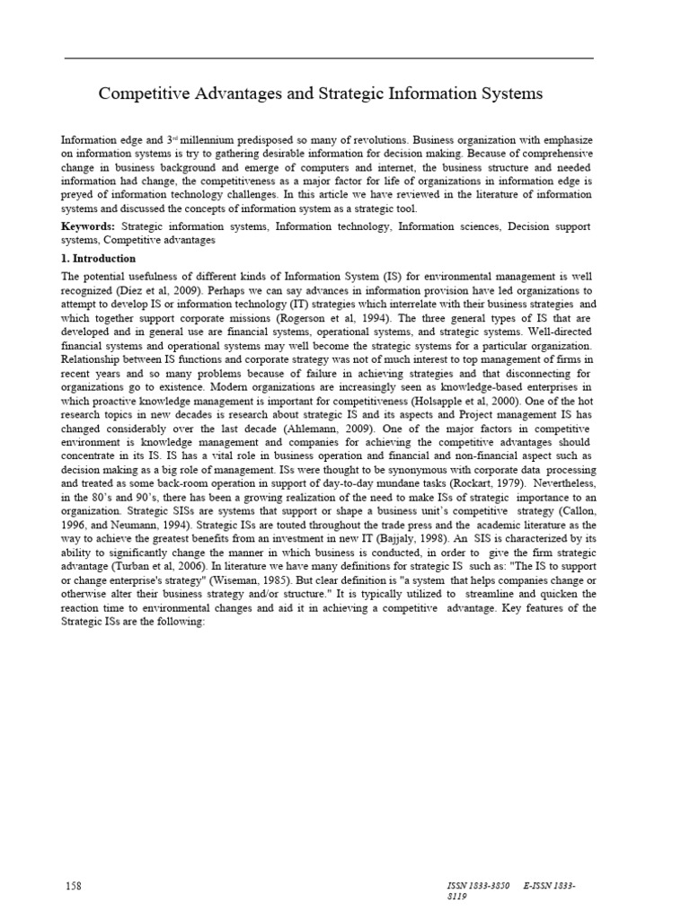 Competitive Advantages and Strategic Information Systems | PDF
