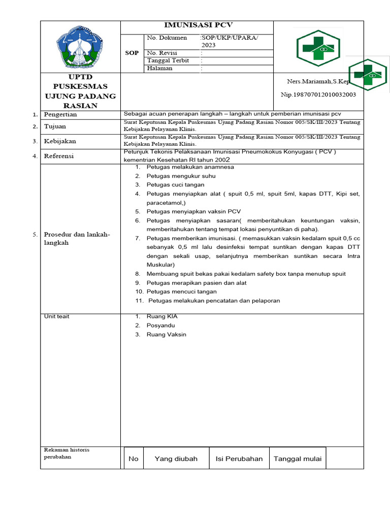 Sop Imunisasi PCV | PDF