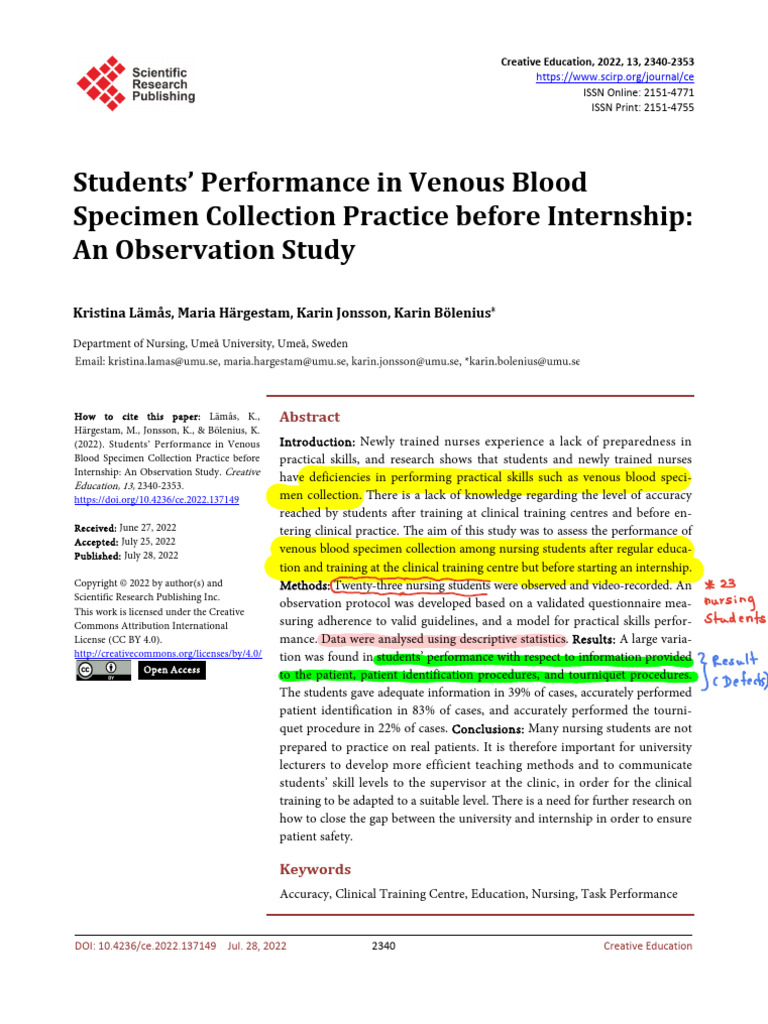 Venepuncture Before Internship Research | PDF | Evidence Based Medicine ...