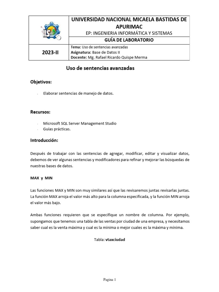 Guia-Uso de Sentencias Avanzadas Final | PDF | SQL | Informática