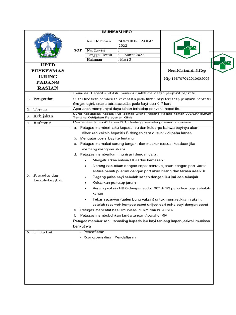 Sop Imunisasi Hbo | PDF