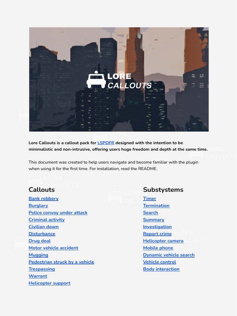 Lore Callouts Plugin Overview | PDF | Police | Bank Robbery