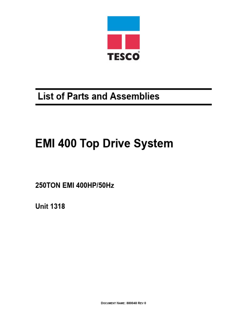 EMI 400 Top Drive System: List of Parts and Assemblies | PDF