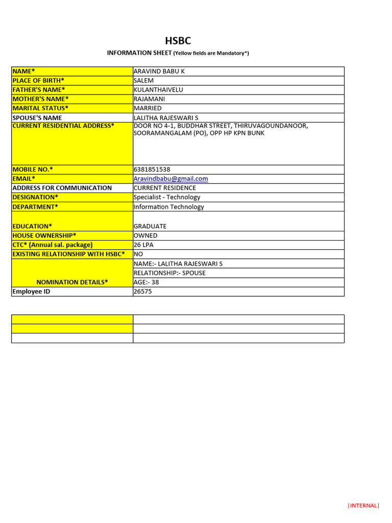 1 Pager Customer Details KYC Form Synechron | PDF