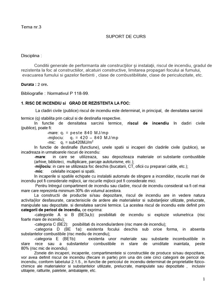 Tema Nr.3.conditii Generale de Performanta, Risul de Incendiu, Clase de | PDF