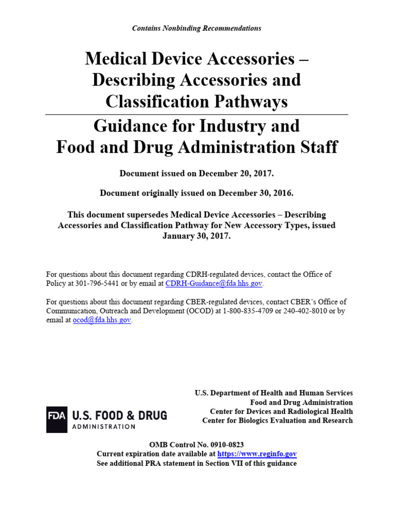 Guidance Medical Device Accessories Describing Accessories and ...