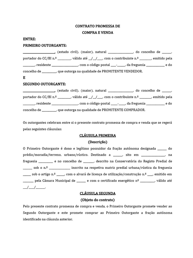 Contrato Promessa de Compra e Venda Editável | PDF | Impostos