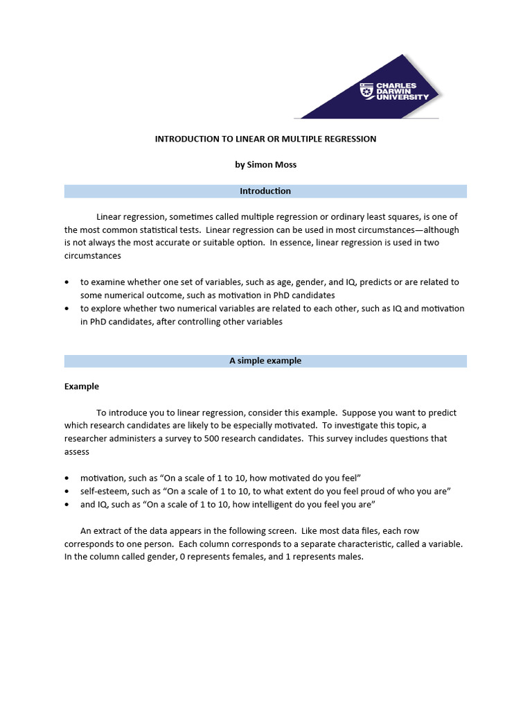 Introduction To Linear or Multiple Regression | PDF | Coefficient Of Determination | Dependent ...