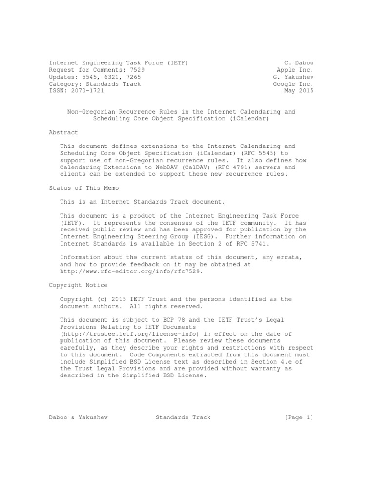 Non-Gregorian Recurrence Rules in The Internet Calendaring and Scheduling Core Object ...