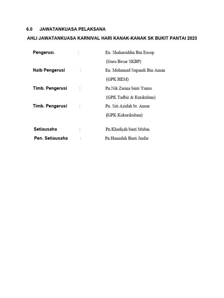 Ajk Sambutan Hari Kanak-Kanak 2023 | PDF