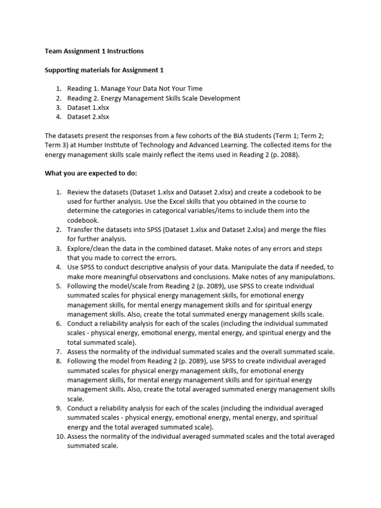 00 - Team Assignment 1 Instructions | PDF | Spss | Data Set