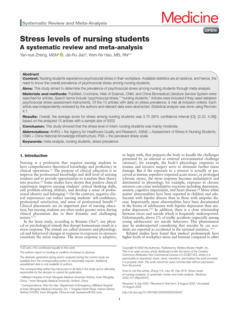 Stress Levels of Nursing Students A Systematic Rev | PDF | Systematic Review | Meta Analysis