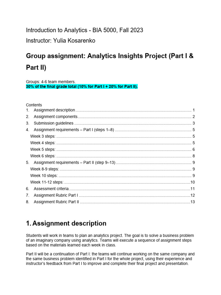 BIA 5000 - Group assignment (Fall 2023) | PDF | Analytics