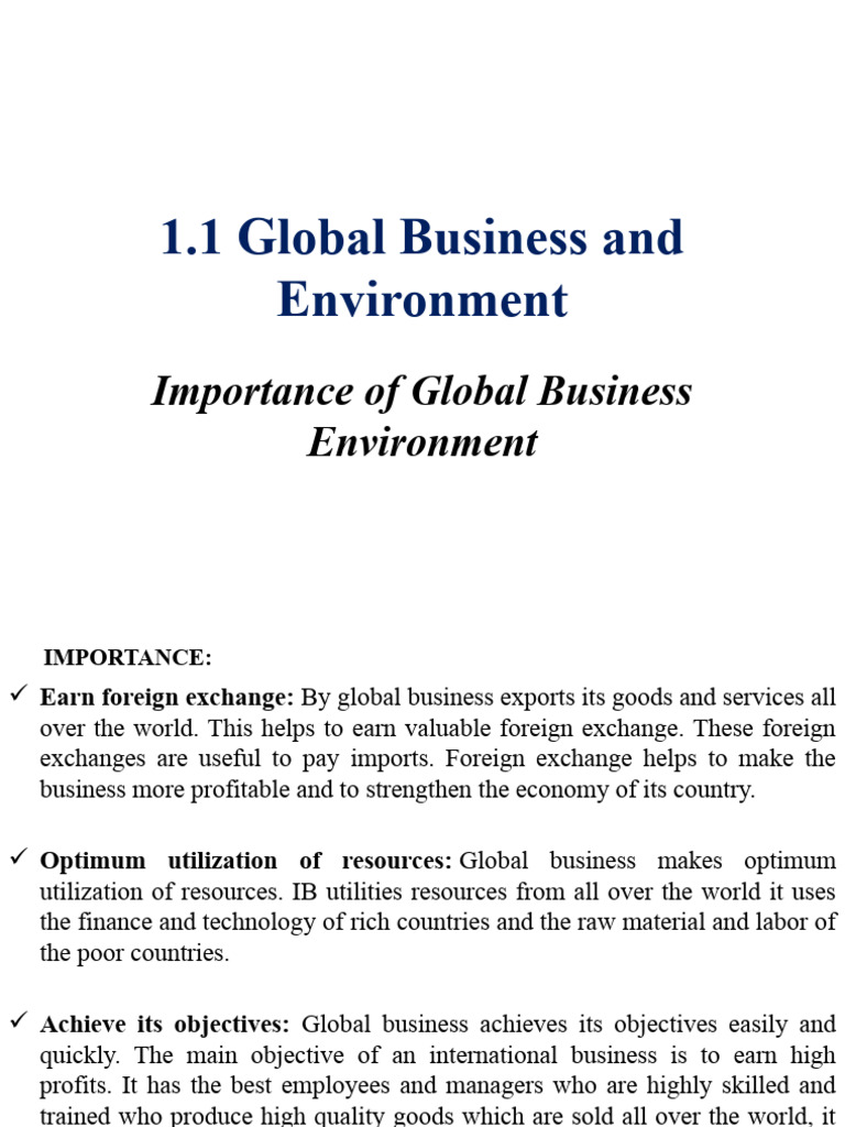 Importance of Global Business Environment | PDF | Globalization ...