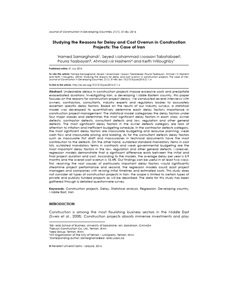 Samarghandi 2016 Construction JCDC - Open | PDF | Estimator | P Value