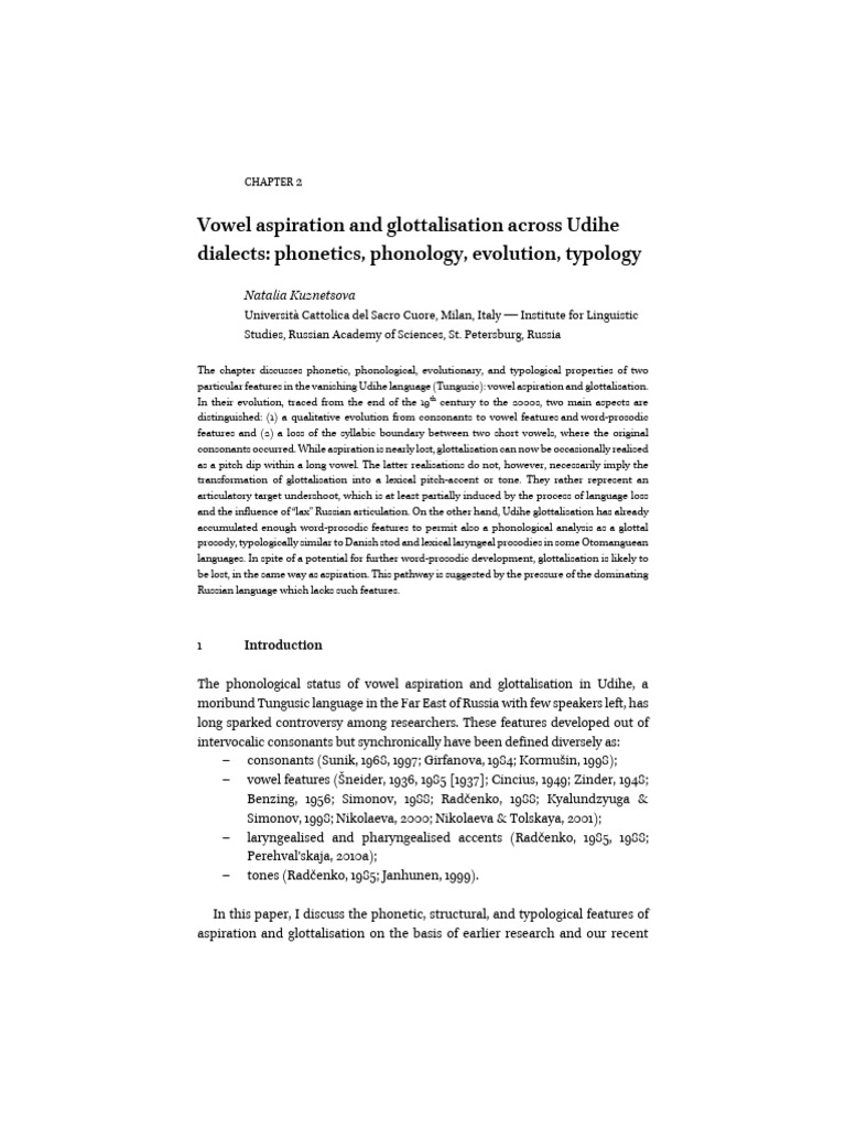 Udihe Vowel Aspiration and Glottalisation | PDF | Syllable | Vowel