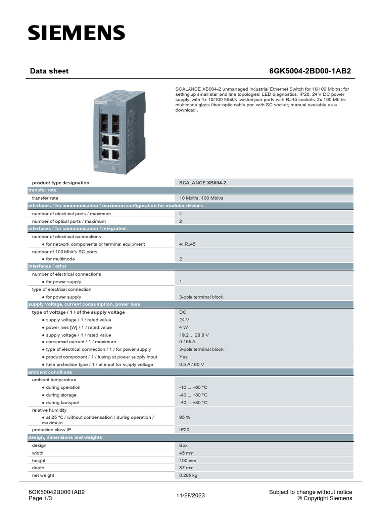 6GK50042BD001AB2 Datasheet en | PDF | Power Supply | Electrical Connector