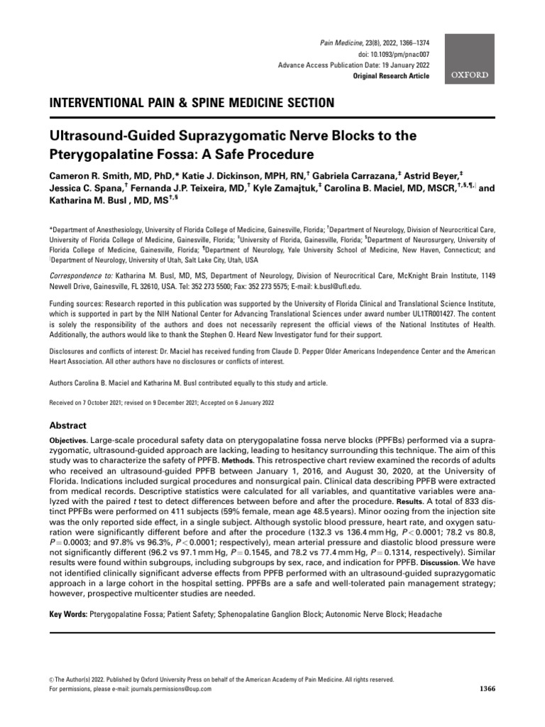 Ultrasound-Guided Suprazygomatic Nerve Blocks To The Pterygopalatine ...