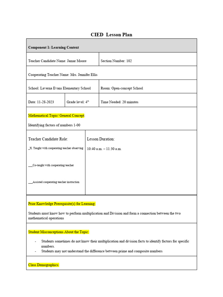 4th Grade Factors Lesson Plan | PDF | Rubric (Academic) | Teachers