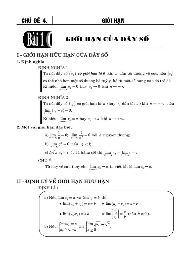 Chuû Ñeà 4. Giôùi Haïn: I - Giới Hạn Hữu Hạn Của Dãy Số | PDF