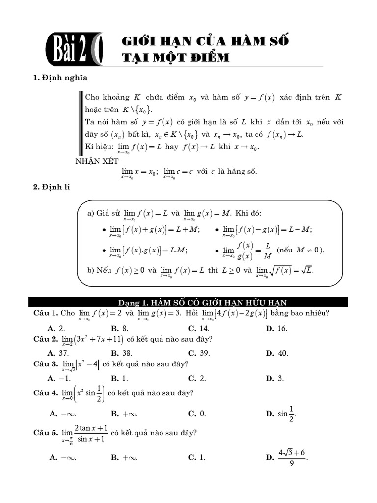 Giôùi Haïn Cuûa Haøm Soá Taïi Moät Ñieåm: x và hàm số y fx K x y fx x ...