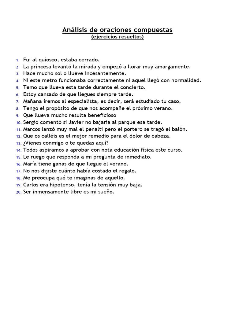 4.1 AnÃ¡lisis de Oraciones Coord, Sub Sust - Con Soluciones | PDF | Lingüística | Semántica