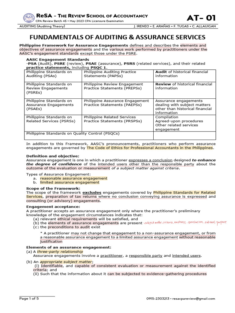 1 Fundamentals of Auditing and Assurance Services RESA | PDF | Audit ...