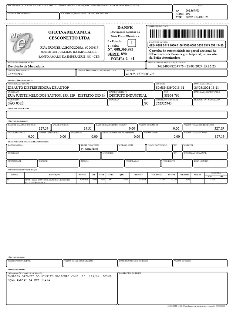 Danfe | PDF | Recibo | Marketing