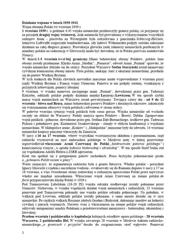 Działania Wojenne W Latach 1939 - 45 | PDF