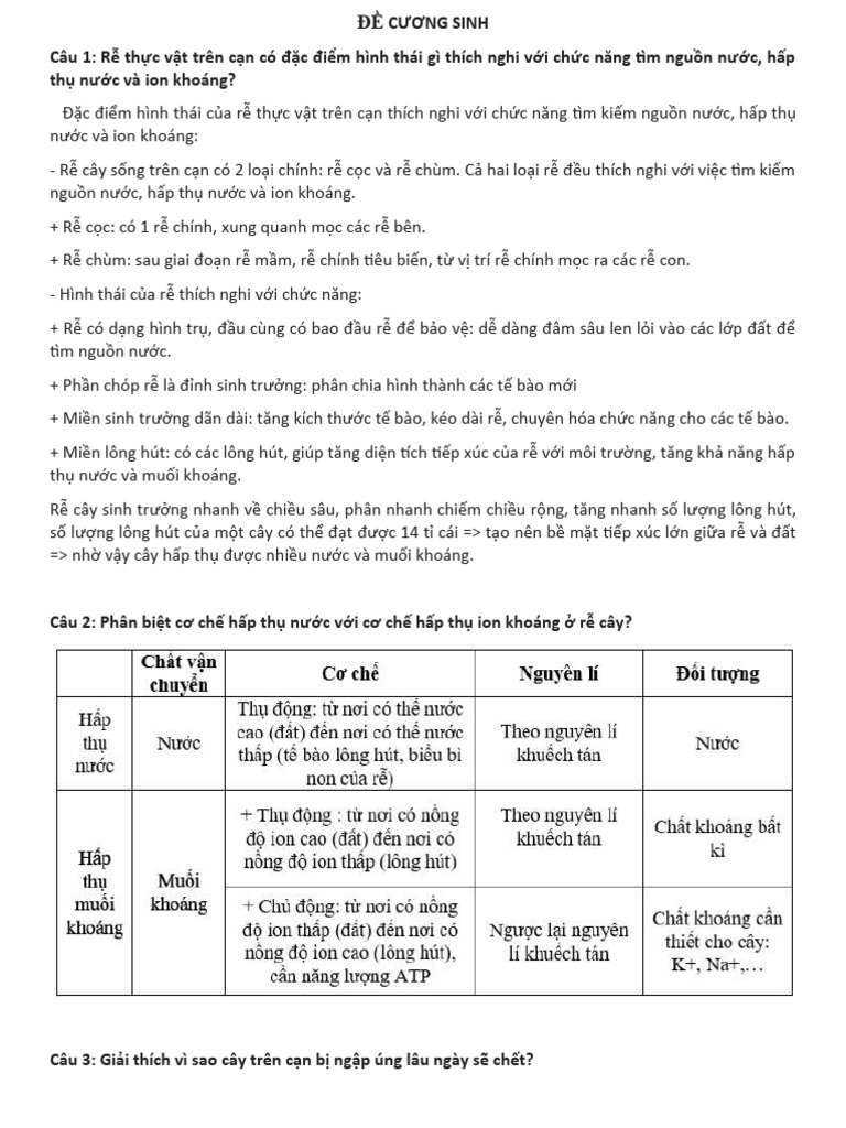 ĐỀ CƯƠNG SINH | PDF