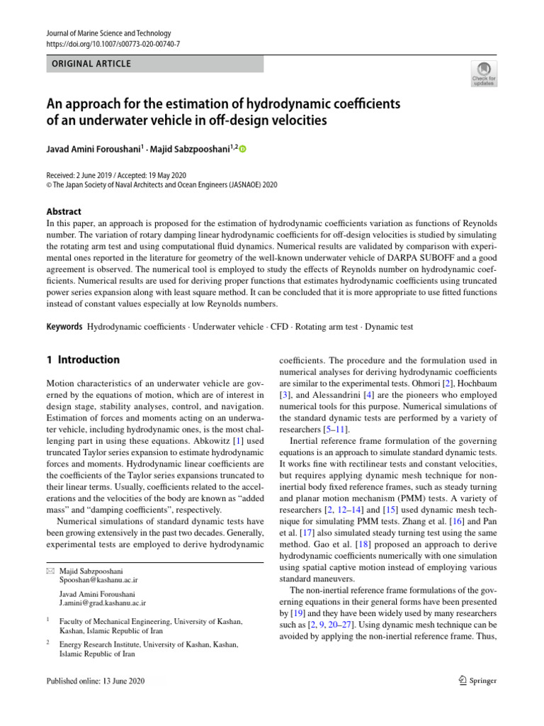 An Approach For The Estimation of Hydrodynamic Coefcients of An ...