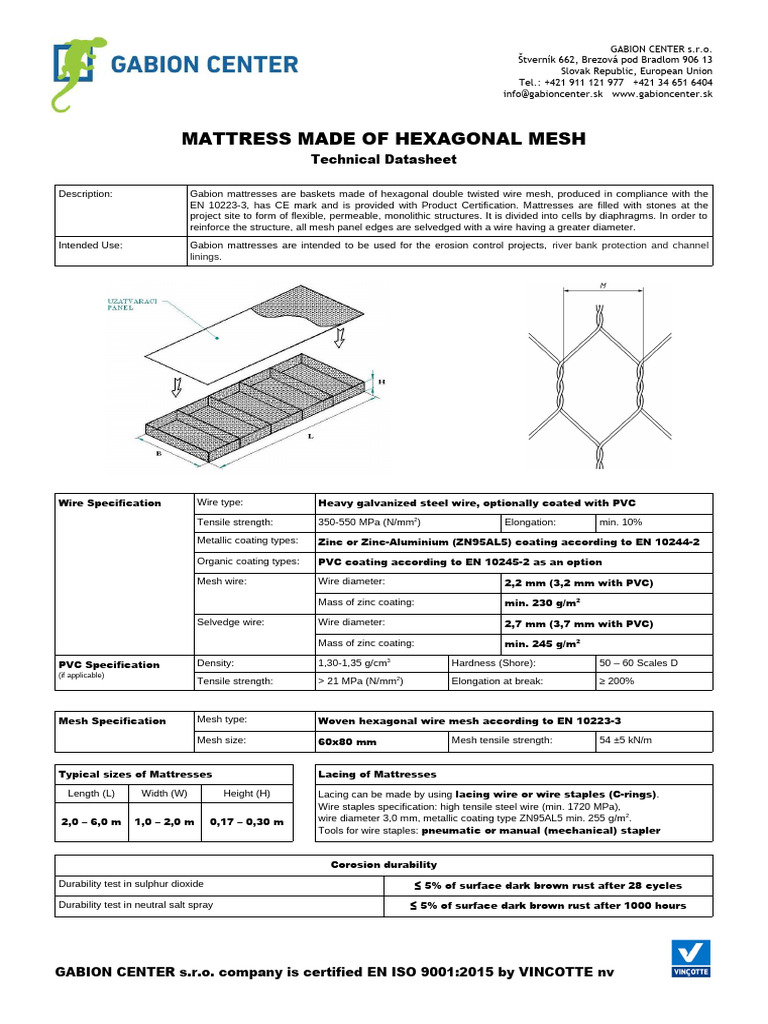 Gabioncenter Datasheet en Mattress | PDF | Wire | Mattress