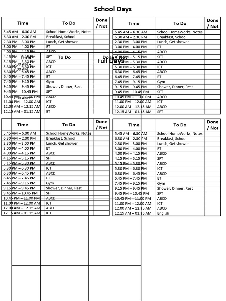 Timetable | PDF | Meal | Eating Behaviors Of Humans