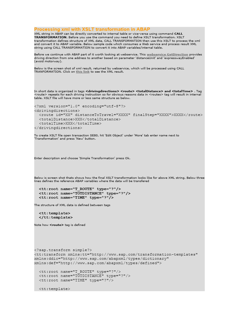 ABAP XML to Table with XSLT Guide | PDF