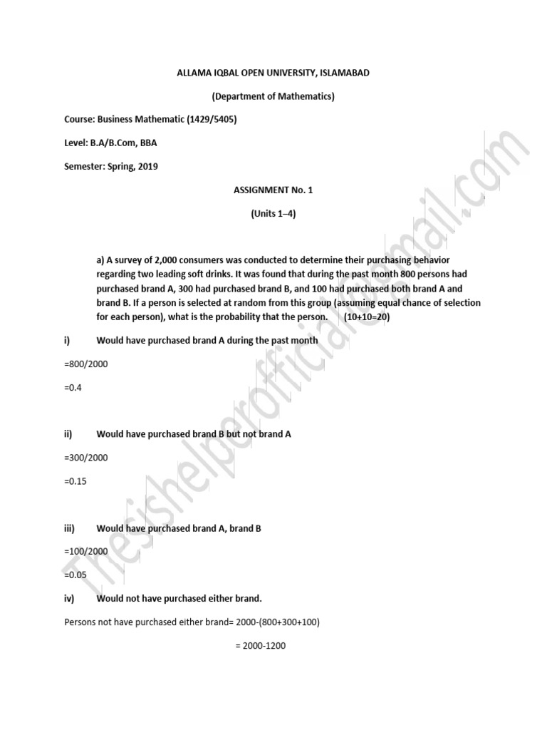 Business Mathematics Assignment Spring 2019 | PDF