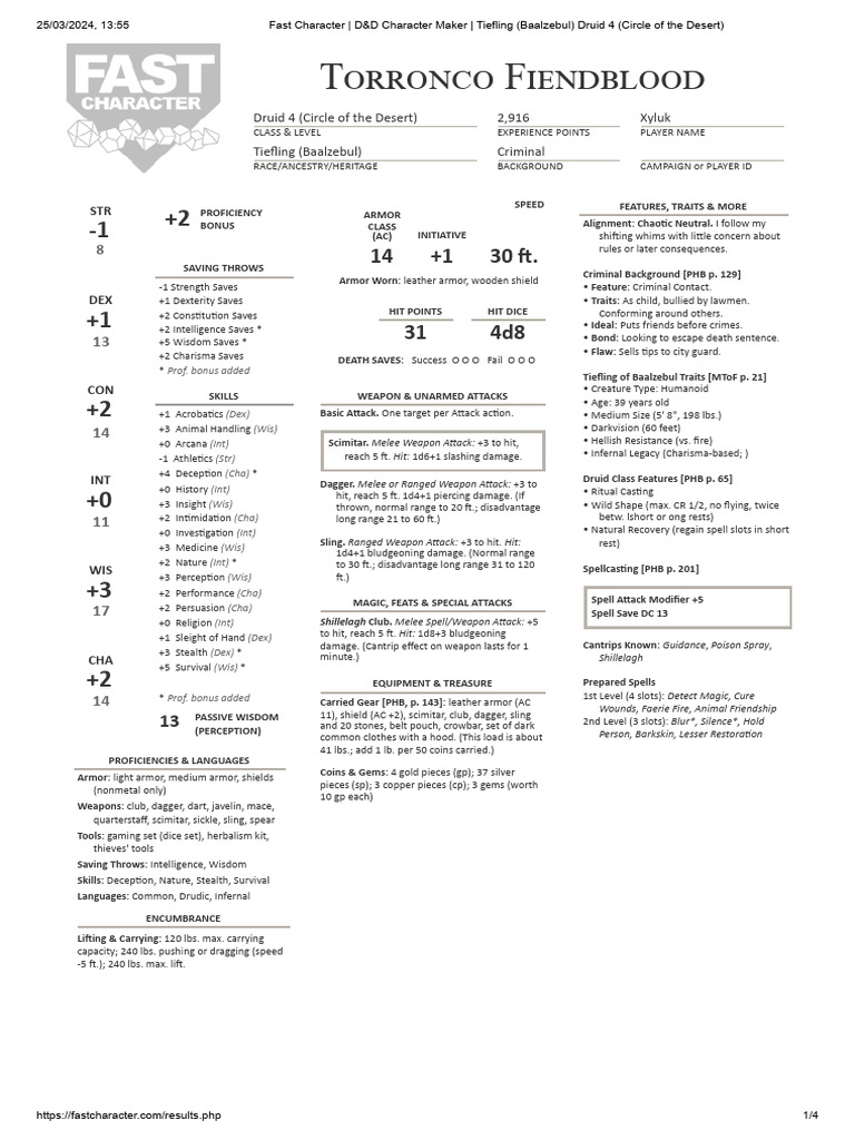 Tiefling (Baalzebul) Druid 4 (Circle of The Desert) | PDF | Dungeons ...