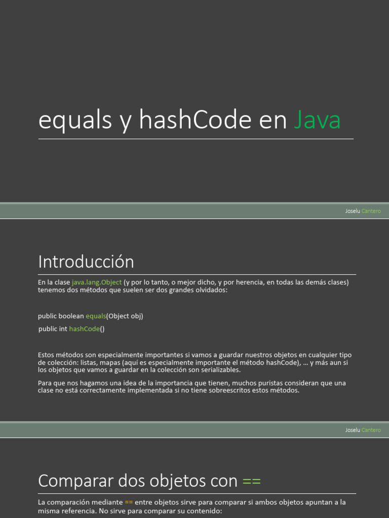 equals y hashCode en Java | PDF | Java (lenguaje de programación) | Desarrollo de software