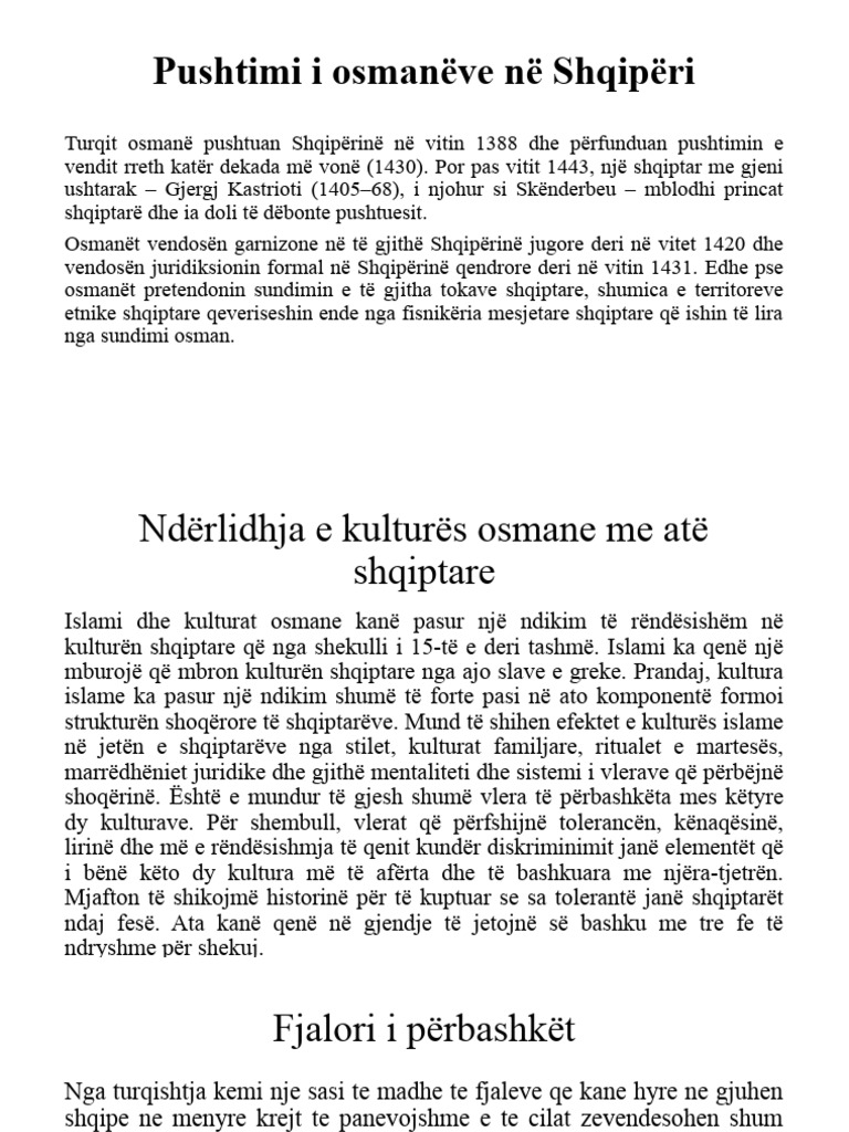Pushtimi I Osmanëve Në Shqipëri Projekti | PDF