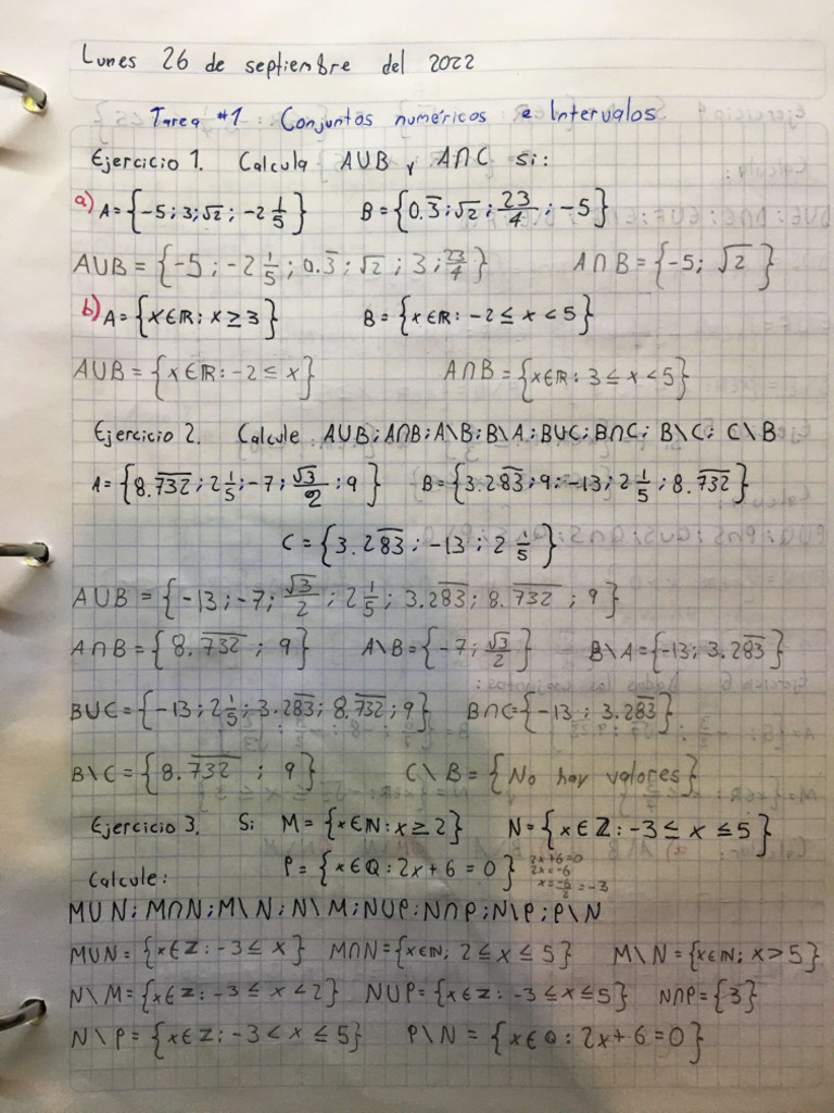Tarea 1 - Conjuntos Numéricos e Intervalos | PDF